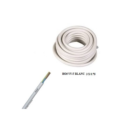 Câble ho5 vv-f blanc de 3 x 0,75
